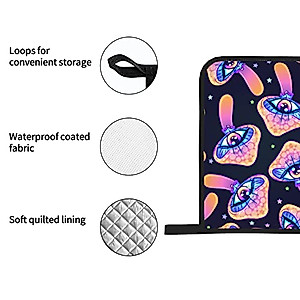 Oven Mitts and Pot Holders Sets of 4 High Heat Resistant Trippy Mushrooms Magic Hippie Oven Mitts with Oven Gloves and Hot Pads Potholders for Kitchen Baking Cooking BBQ Non-Slip Cooking Mitts