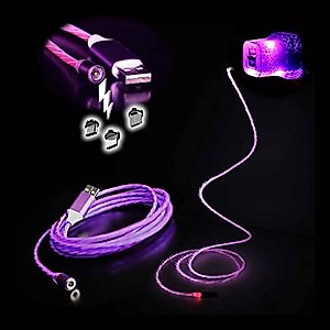 LyteCordz - Light Up Magnetic Quick Connect Release LED Charging Cable USB Cord with Light Up Wall Plug (Purple, 6 Feet, Universal - Compatible with iPhone, Android Micro, Type C)
