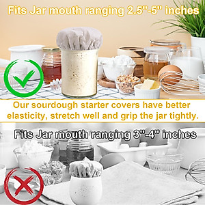 Vodolo 100% Cotton Sourdough Jar Cover,5 PCS Reusable Sourdough Bread Proofing Starter Jar Cloth Covers for Most Glass Mason Sour Dough Crock