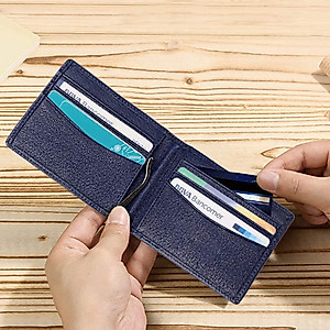 Aucuu Credit Card Wallet, RFID Blocking Bifold Minimalist Slim Pocket Purse, Metal Money Clip Holder (10 Slots, 1 ID Window, Cash Clip) Gift for Men & Women , L2us-2140964, Blue, 11 x 7.8 x 0.6 cm