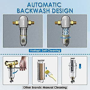Vortopt Self-cleaning Spin Down Sediment Filter, Automatic Backwash Whole House Sediment Water Filter for Well Water, 40 Micron Flushable Prefilter Filtration, Q2