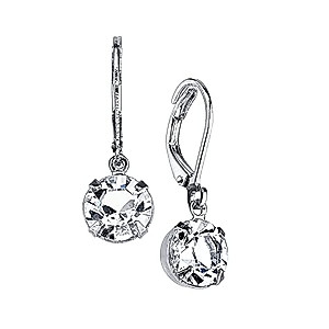 1928 Bridal Round Genuine Austrian Crystal Silver Drop Earrings