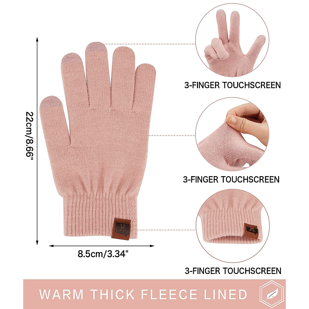 FZ FANTASTIC ZONE Women's Winter Touchscreen Wool Magic Gloves Warm Knit Fleece Lined for Women
