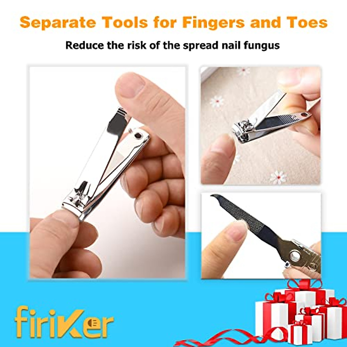 firiKer Nail Clipper Set,Premium Stainless Steel Fingernail and Toenail Clipper Cutters, Fingernail Clipper Cutters Sets with Nail File Sharp,Effortless Stainless Steel Nail Clippers for Men & Women