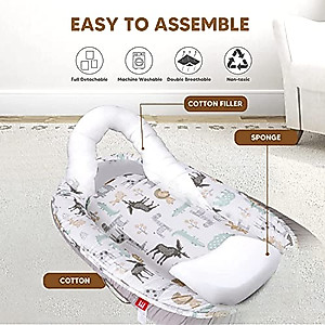 Go2bedroom Baby Lounger Cover Baby Nest Cover for Newborn Baby Co Sleeping Sleeper Breathable Baby Bed Cover for Traveling Infant Portable Crib Bassinet Thicken Ultra Soft Baby Nest (AA-Animals)