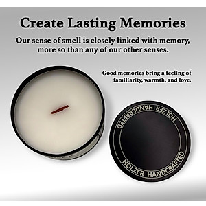 Holzer Custom Candles, Personalized Gifts, Wood Wick Scented/Unscented Custom Candle | Coconut Soy Wax | Handmade in CT USA by Holzer Handcrafted | 6oz in Black Tin Customized Label