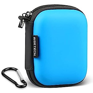Earphone case, RISETECH Earbud Carrying Case Holder Hard EVA Headphone Small Zipper Pouch Compatible with Beats Fit Pro, TOZO A1, Bose Soundsport, EarPods, AirPods, Sony Wired Earbuds with Clip -Blue