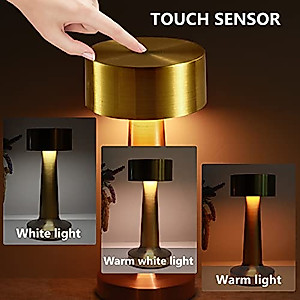 Nusogon Cordless Table Lamp, Rechargeable Battery Operated Lamp, 3 Way Modes & Stepless Dimmable LED Touch Lamp, Portable LED Metal Desk Lamps for Bedroom Living Room Restaurant Outdoor(Gold-2pack)