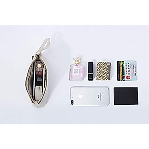 Canvas Wristlet Bag Large Clutch Wallet Purse Zipper Pouch Handbag Organizer (Black)