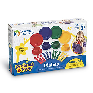 Learning Resources Play Dishes, Colorful Kitchen Toy Plate Set, 24 Piece Set, Ages 3+