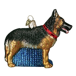 Old World Christmas Dog Collection Glass Blown Ornaments for Christmas Tree, German Shepherd