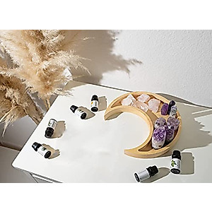 Wood Moon Tray Crystal Holder, Nuadem 6" x 3" Wooden Crystal Display Tray, Moon Shaped Ramadan Tray, Crystal Stone Holder - Crescent Crystal Tray for Essential Oil Jewelry & Food Dessert