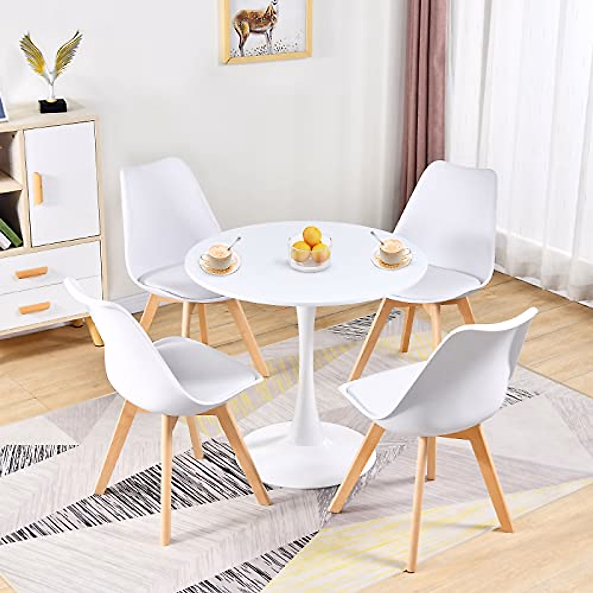 Round White Dining Table Modern Kitchen Table 31.5" with Pedestal Base in Tulip Design, Mid-Century Leisure Table for 2 to 4 Person