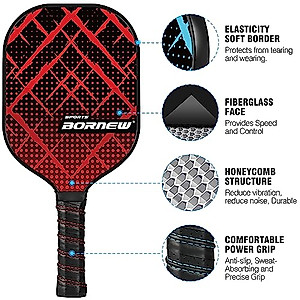Pickleball Paddles Set,of 4, 7.5oz Fiberglass Honeycomb Core Pickleball Racket with Outdoor/Indoor Ball, Portable Shoulder Bag, Paddle Grip and Tape, Pickleball Gifts for Family, Kids and Beginner