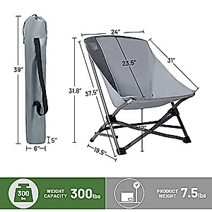 TIMBER RIDGE Lightweight Folding Camping Chair for Adults, Stable Low Seat Beach Chairs with Carry Bag, Portable High Back Chair for Outdoor Camp Sand Lawn Concert Travel Picnic, Supports 300Lbs Grey