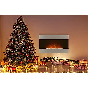 36-Inch Wall Mounted Electric Fireplace - Modern Stainless-Steel Fireplace with Floor Stand, Remote, and Adjustable Heat and Brightness by Northwest