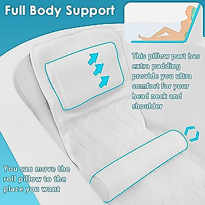 AEROiVi Full Body Bath Pillow with Lumbar Pillow Bathtub Cushion with 14 Suction Cups 3D Air Mesh Fit Any Tub Luxury Bathroom Accessories