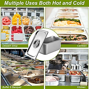 1/6 Size 8 Pack Stainless Steam Hotel Pan with Lids, 6" Deep 1.2 mm Thick Stainless Steel Jam Steam Pan, Steam Table Pan for Restaurant, Hotel, Party