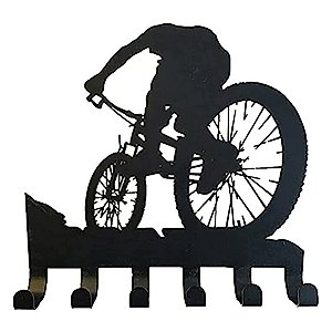 RERERPTG Mountain Bike Gear Rack Metal Wall Decor Biking Bicycle Wall Art Key Hanger Vintage Silhouette Wall Sticker Hook Rack