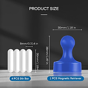 ANZESER 4 Pcs 30mm(1.8 inch) PTFE Magnetic Stirrer Mixer Stir Bar,Laboratory Bar,Stir Plate Bar + Blue Stir Bar Retriever, Magnetic Retriever