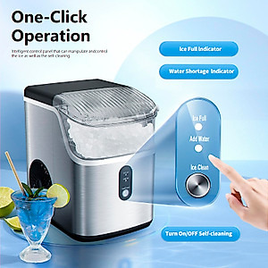 ZAFRO Nugget Ice Maker Countertop，One-Click Self-Cleaning Portable Ice Machine with Ice Scoop and Basket，Soft Chewable Ice in 7 Mins，35lbs/24H，for Home Kitchen Office Party，Stainless Steel Silver