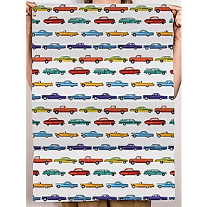 CENTRAL 23 Car Wrapping Paper For Men - 6 Sheets White Gift Wrap - Vintage Cars - For Birthday Valentines Christmas Anniversary - Comes With Fun Stickers - Recyclable