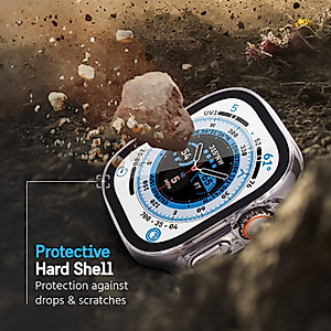 Pelican Protector Case for Apple Watch Ultra 2 / Ultra w/ Built-In Screen Protector [49mm] - Clear 9H Tempered Glass & Transparent Bumper Case Cover For iWatch/Apple Watch - Rugged