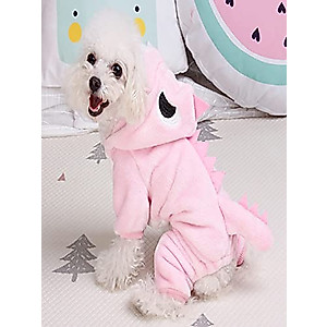 QWINEE Dinosaur Design Dog Costume,Dog Clothes,Puppy Hoodie,Dog Cat Coat,Dog Cute Party Costume,Animals Fleece Cosplay,Christmas Halloween Dog Apprael for Small Medium Dog Cat Kitten Pink Large