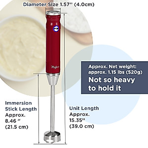 Magiccos Immersion Stick Hand Blender - 9 Speeds Contorl, Slim Stick Blender Wand, 350W DC Motor, For Shakes and Smoothies, Puree Baby Food & Soup, Whisk & Milk Frother Attachments(Red)