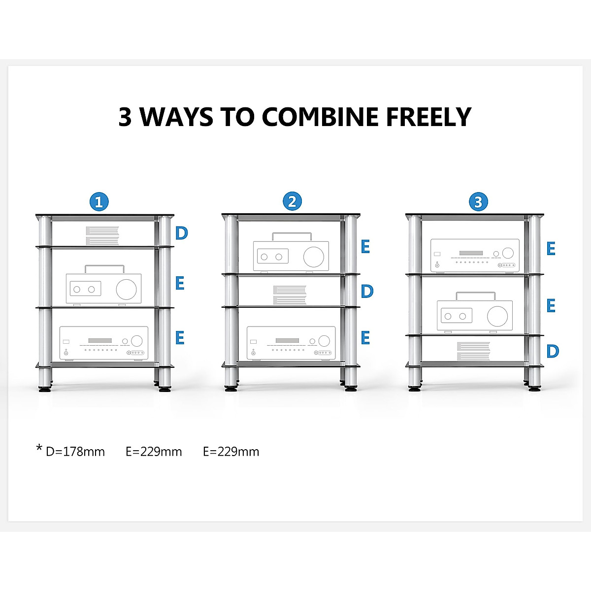 FITUEYES 4-Tier Media Stand Audio/Video Component Cabinet with Glass Shelf for/Apple Tv/Xbox One/ps4 Panda Silver Color