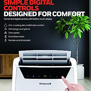 Honeywell 11,000 BTU / 50 Pint Portable Air Conditioner and Dehumidifier, Cools Rooms Up to 500 Sq. Ft, with Fan, Drain Pan, and Insulation Tape, (White)