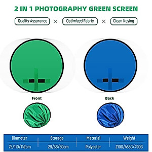 【Updated】 Portable Webcam Background, 110cm Collapsible Green Background 2-in-1 Green and Blue Screen for Video Chats, Zoom, Green Screen for Chair