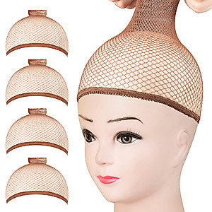 FANDAMEI Mesh Wig Caps Net, 4PCS Wig Caps Mesh Net Open End, Dark Brown Wig Cap for women, Nylon Mesh Wig Caps Net, Strength Wig Cap Dark Brown
