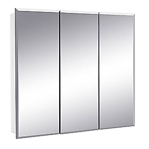Design House 597484 Cyprus Medicine Cabinet – Durable Pre-Assembled – Bathroom Wall Cabinet with Frameless Mirrored Doors, 24.5-Inch – 4.4" X 24.5" X 25", White/Clear, 1 Count