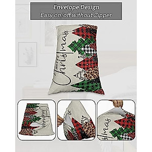 Christmas Tree Pillow Covers Standard Size Set of 2 Bed Pillow, Farmhouse Buffalo Plaid Winter Snowflake Plush Soft Comfort for Hair/ Skin Cooling Pillowcases with Envelop Closure 20x26 Inches