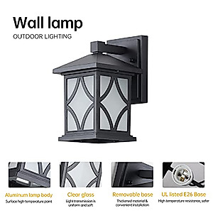 WRLYTNG Wall Mount Outdoor Wall Lantern Fixtures Lantern Waterproof Black Frosted Glass Shades Front Porch Garage Garden Aluminium Wall Lamps Exterior Wall Sconce Lights 60W Lights