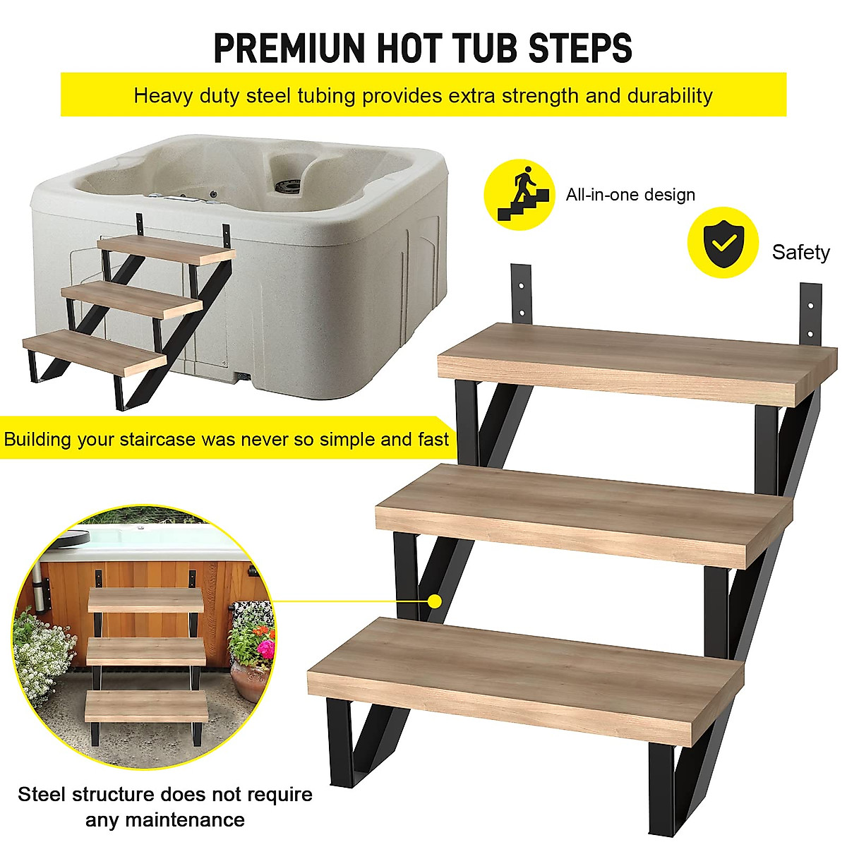Doniks Steel Stair Step Riser -3 Step for Deck Height 27 Inches metal Stair Stringer Step Stringer support connector Frame hanger bracket