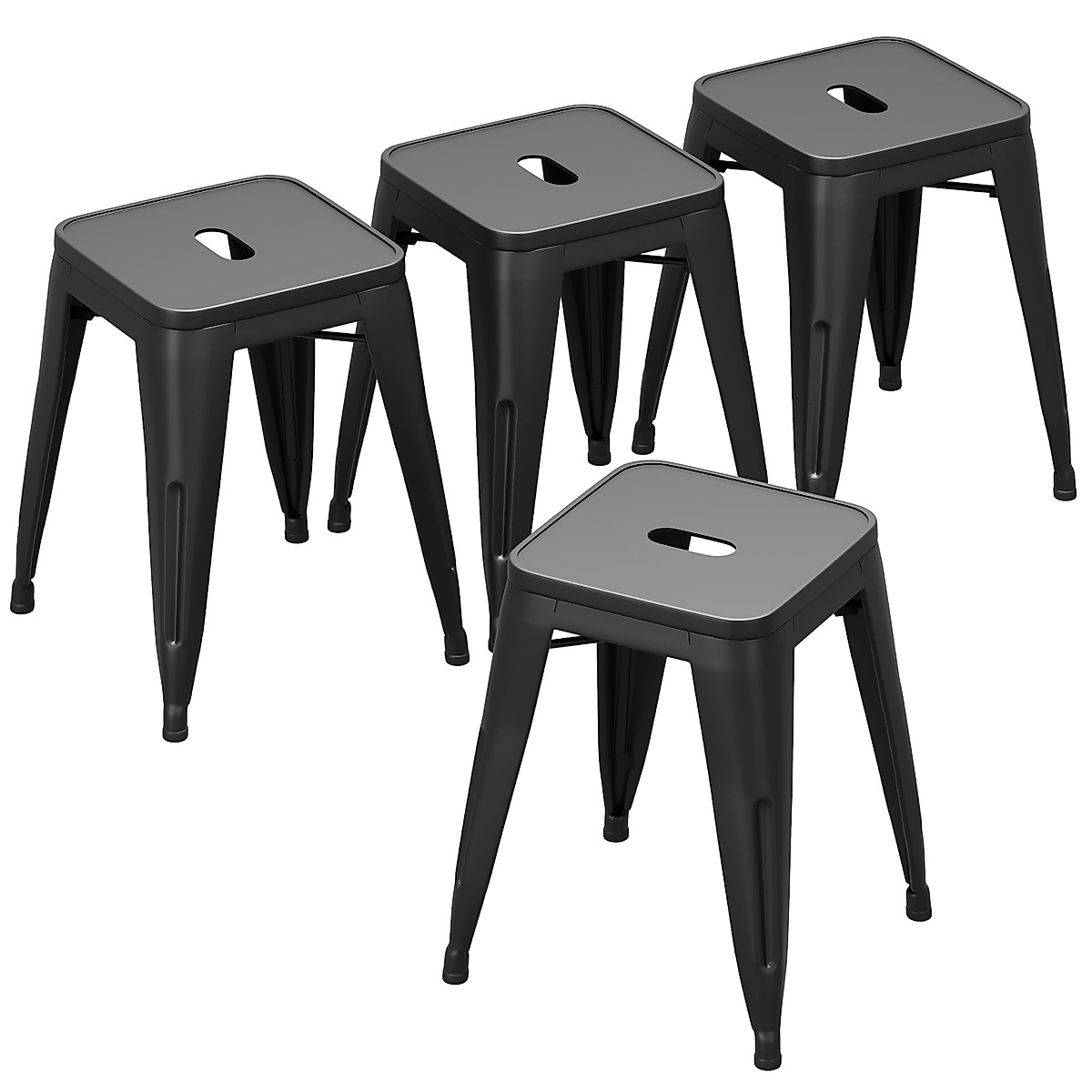 Changjie Furniture 18 Inch Stools Backless Industrial Metal Bar Stools Kitchen Stackable Stools Short Stools School Classroom Stools Metal Dining Chairs Set of 4 (18 inch, Matte Black)