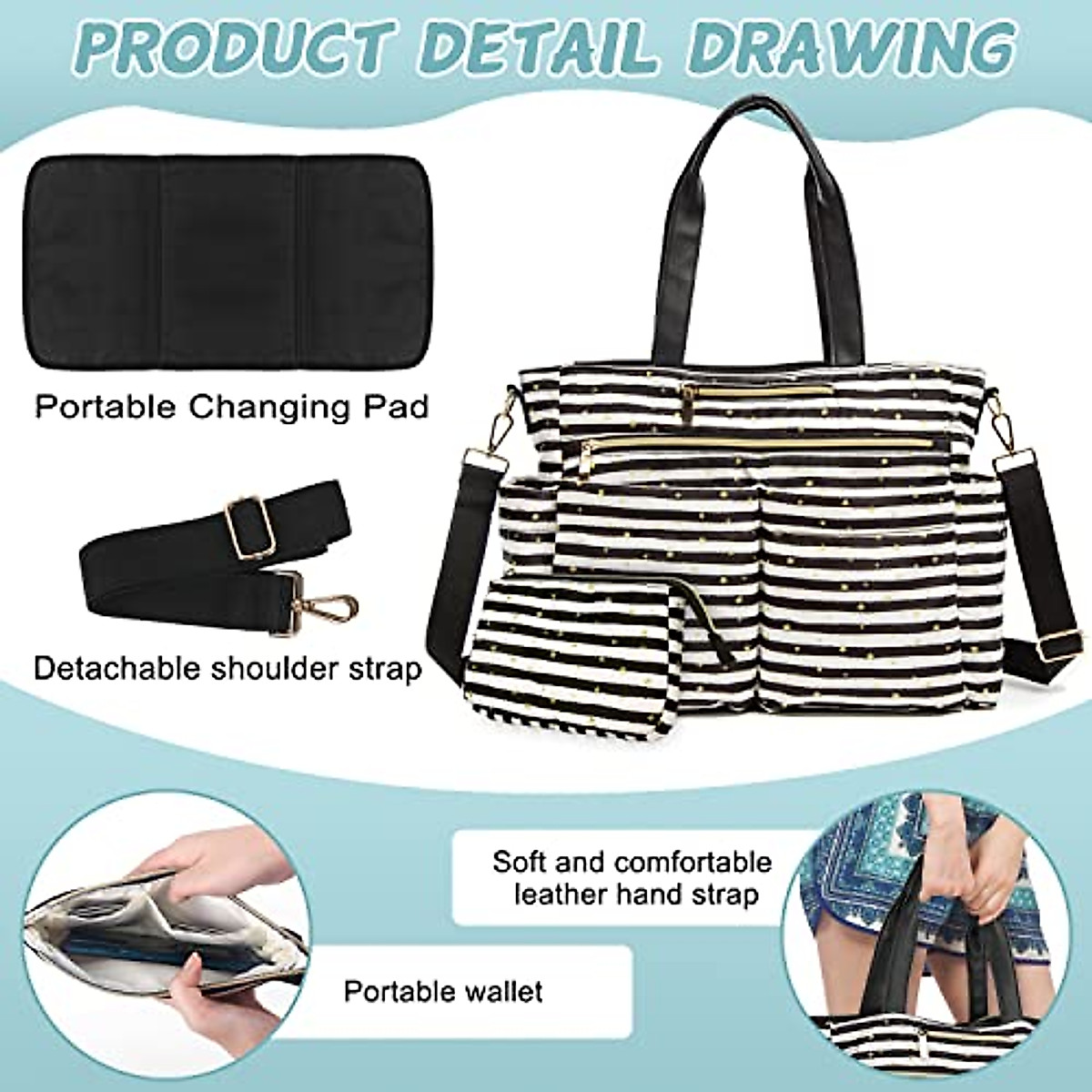 Diaper Bag Tote Large Baby Bag Tote Diaper Bag Stylish Boy Girl Multifunction Mommy Bag with Changing Pad for Mom and Dad