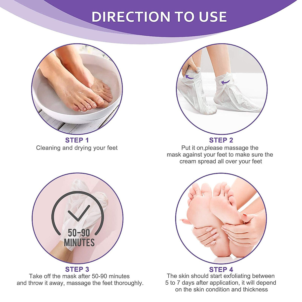 Foot Peel Mask - 5 Pack Foot Mask for Dry Dead Skin, Callus, Repair Rough Heels - Make Your Feet Baby Soft Get Smooth Silky Skin - Lavender