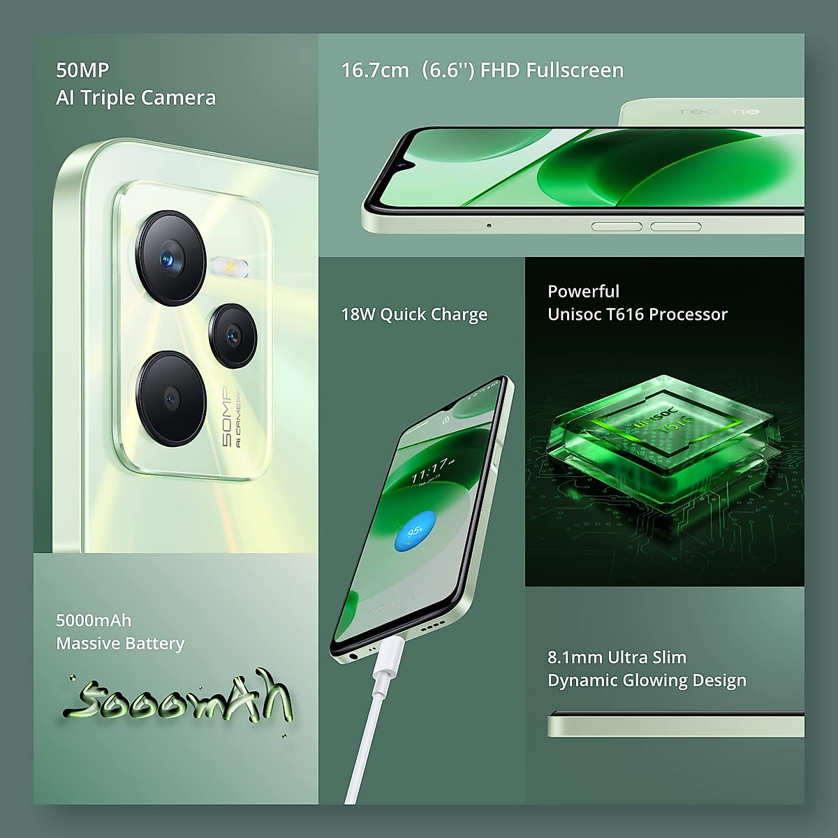 realme C35 Dual-Sim 128GB ROM + 4GB RAM (GSM only | No CDMA) Factory Unlocked 4G/LTE Smartphone (Glowing Black) - International Version