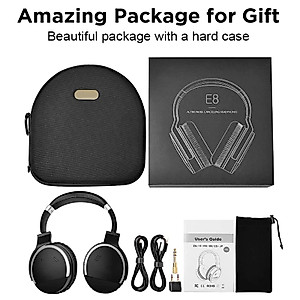 Tapvos E8 Bluetooth Headphones Wireless Headphones Active Noise Cancelling Headphones Over Ear with Microphone, Soft Protein Earpads, 30 Hours Playtime for Travel/Work (Silver)