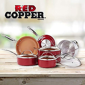 BulbHead Red Copper 10 PC Copper-Infused Ceramic Non-Stick Cookware Set