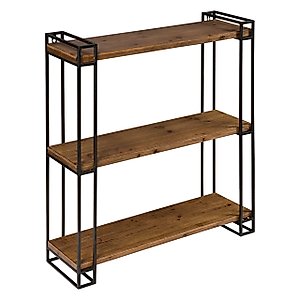 Kate and Laurel Lintz Modern Industrial Solid Wood with Black Metal Frame Floating Wall Shelves, Rustic Brown