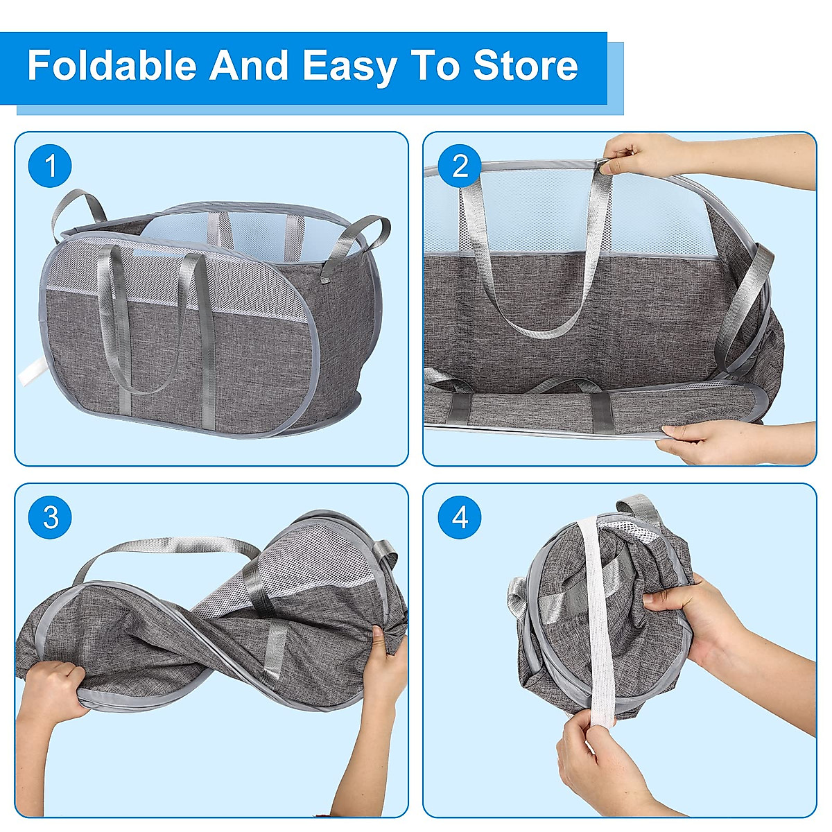 Ceuku 65L Collapsible Laundry Basket 2 Pcs Pop Up Laundry Hampers with 4 Reinforced Carry Handles, Foldable Laundry Basket for Clothes, Toys, Easy to Carry and Go Up or Down Stairs Mesh Laundry Basket