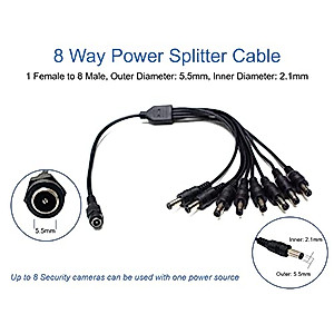 SOLTECH 12V 5A CCTV Adapter, Wisenet Compatible Security Camera Power Supply with 8-Way Splitter, AC DC Converter 100-240V to 12V 5A 60W Transformer, with Samsung Wisenet, Night Owl, Q-See, Black