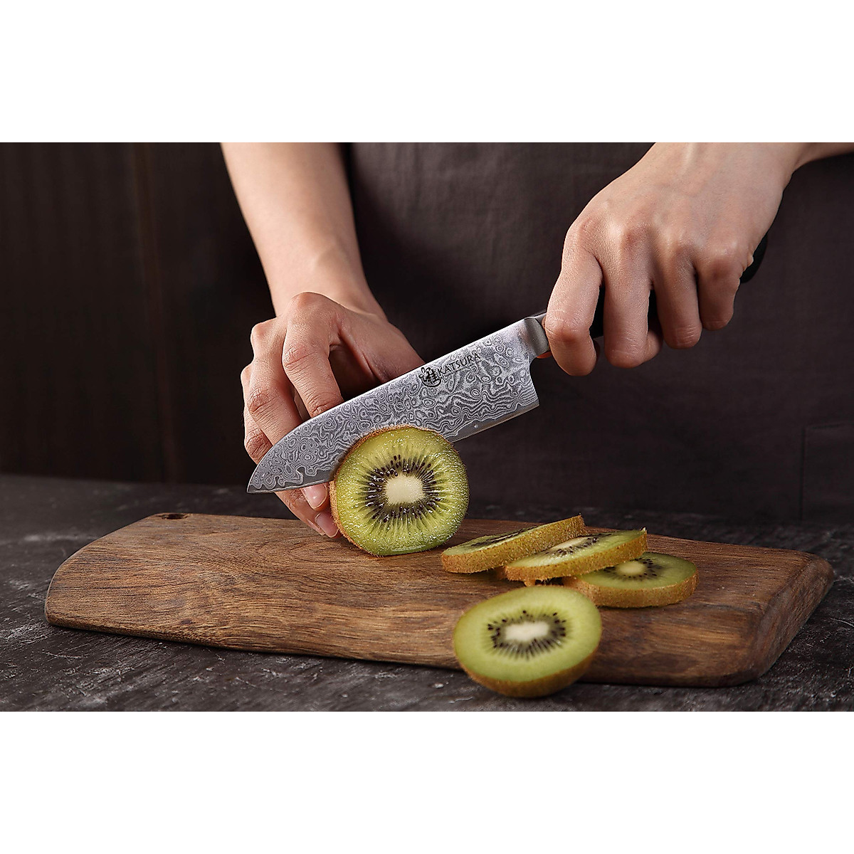 KATSURA Santoku Knife – 5 Inch – Japanese Premium AUS 10, 67 Layers Damascus Steel Knife