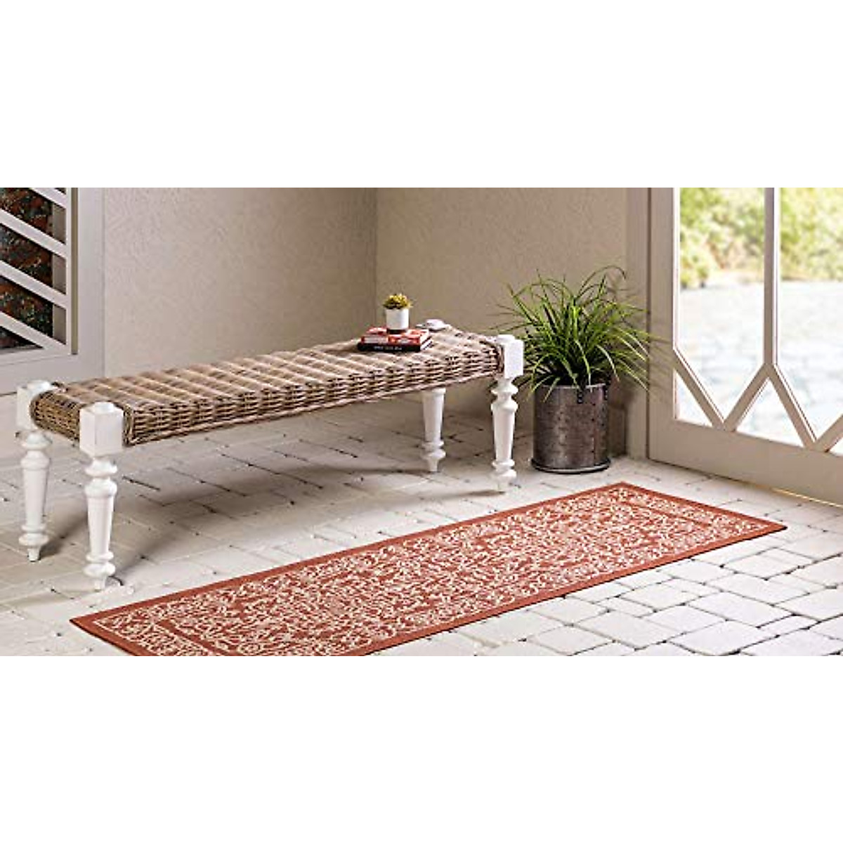 Unique Loom Outdoor Botanical Collection Area Rug - Allover (2' 2" x 6' 1" Runner, Terracotta/ Beige)