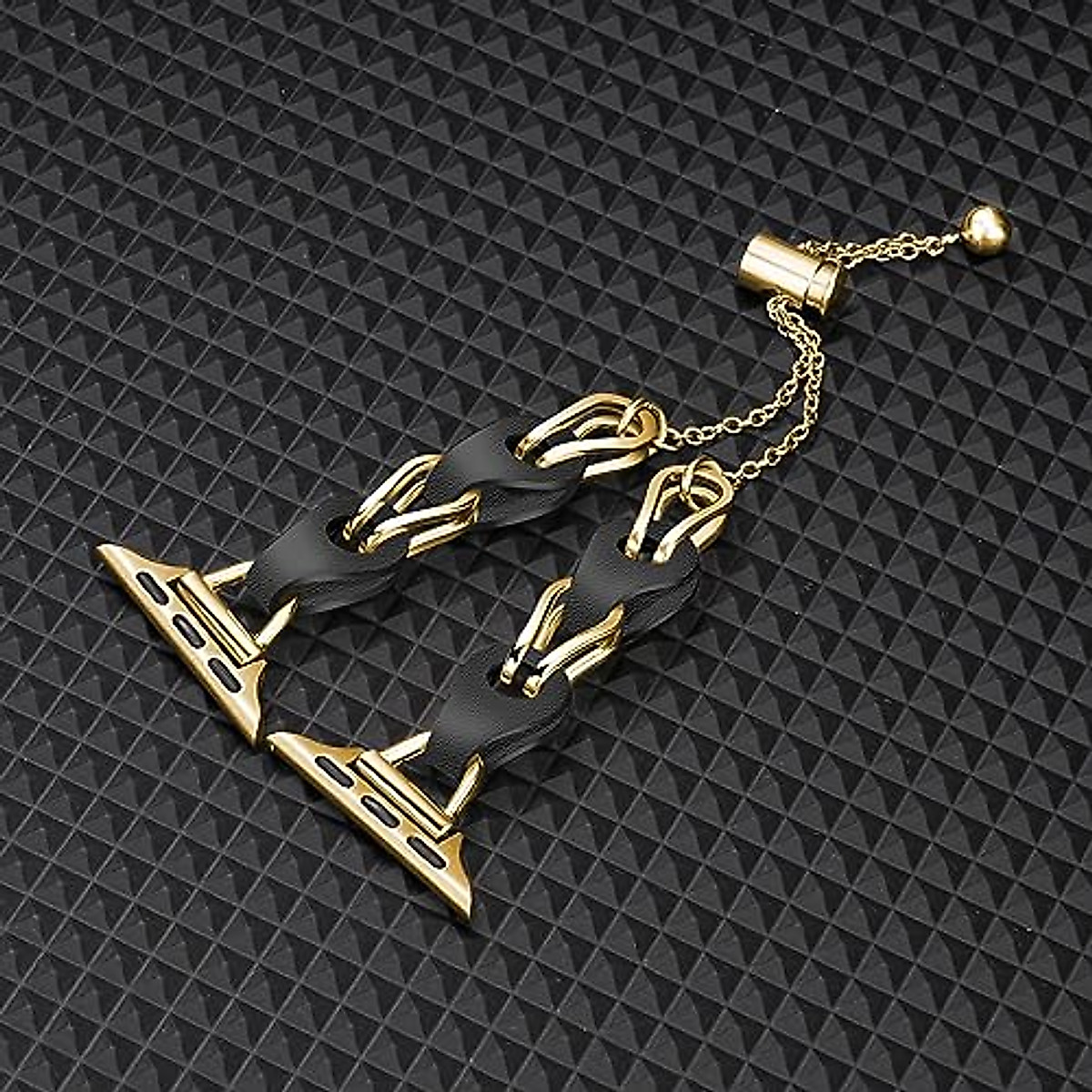 RECONMO Hollow Bracelet for Apple Watch Band 38mm 40mm 41mm, Fashion Stainless Steel with Leather Strap for iWatch Bands Series 8 7 6 SE 5 4 3 2, Light Sport Apple Watch Bands 40mm Women Gold Black