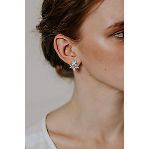 SWEETV CZ Cluster Bridal Wedding Bridesmaids Earrings, Crystal Stud Earrings for Women, Silver,Suitable for Ages 15+